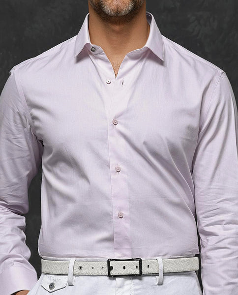 Rare Rabbit Men's Traf Pastel Pink Cotton Plain Regular Fit Full Sleev