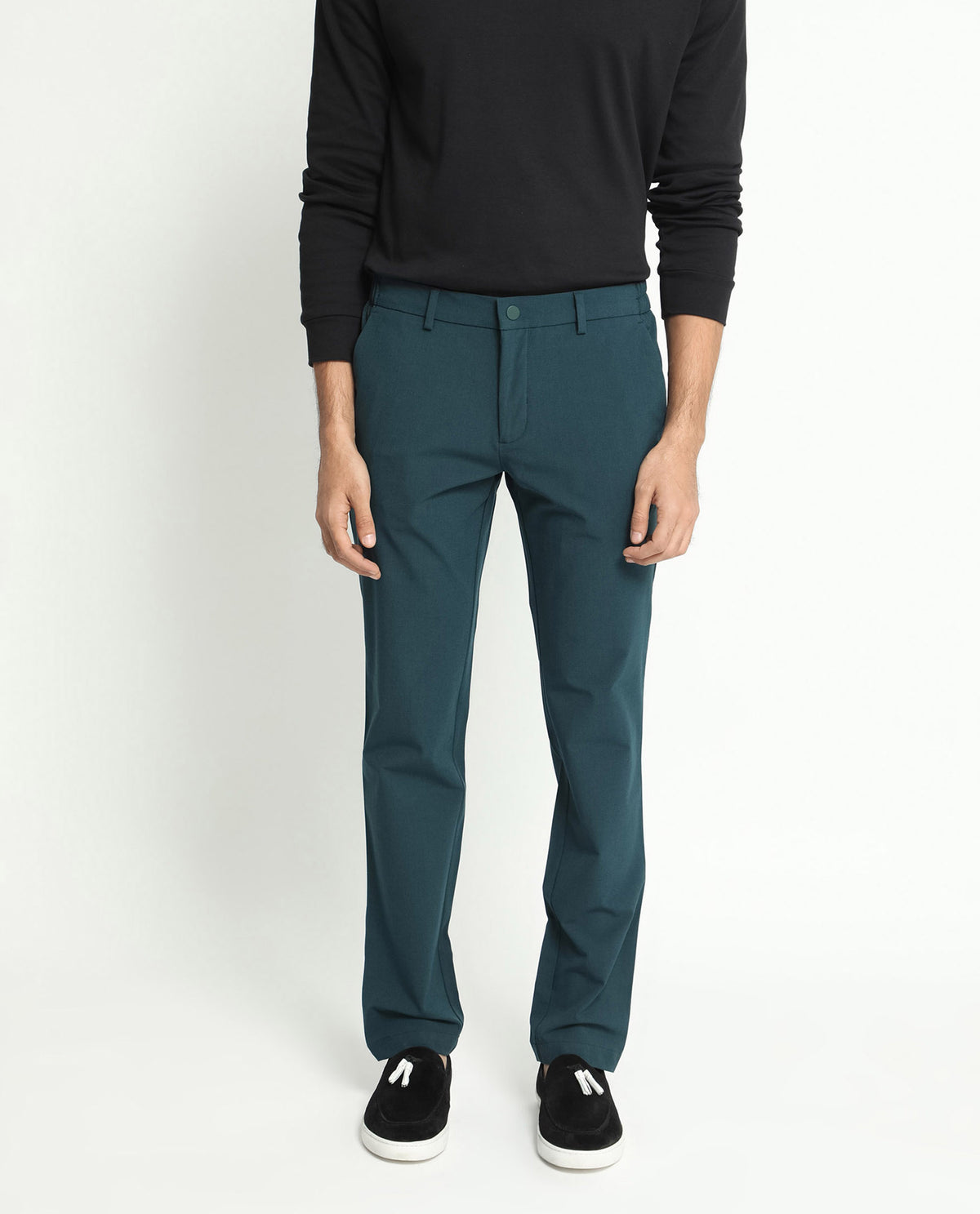 Rare Rabbit Men's Travellers Dark Petrol Solid Mid-Rise Regular Fit Tr