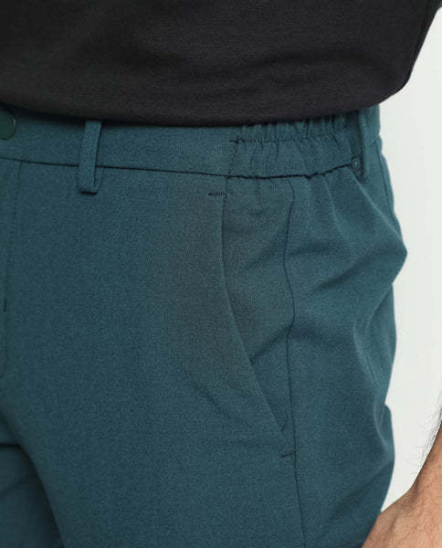 Rare Rabbit Men's Travellers Dark Petrol Solid Mid-Rise Regular Fit Tr