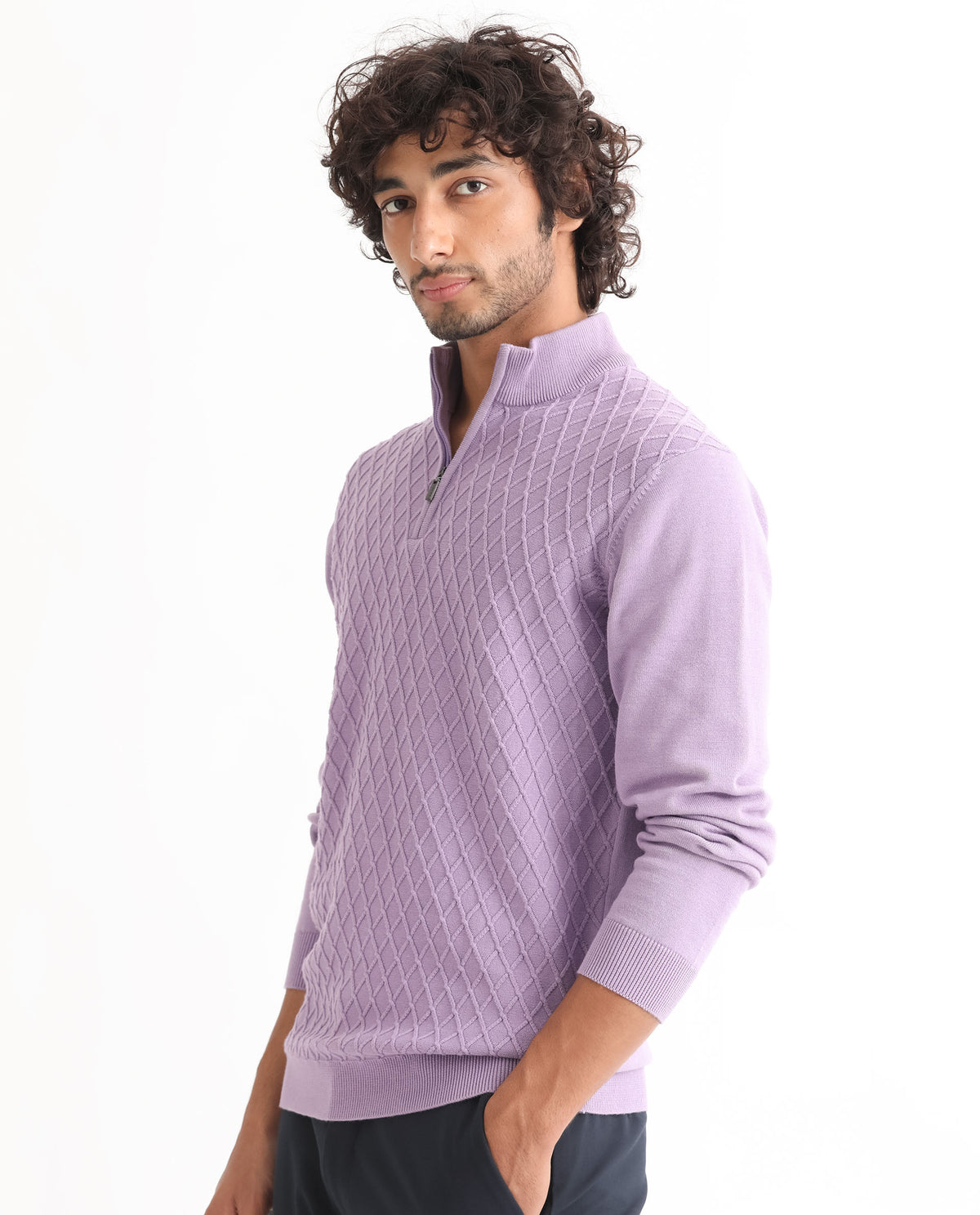 RARE RABBIT MENS TROYO PASTEL PURPLE SWEATER COTTON FABRIC HIGH NECK K