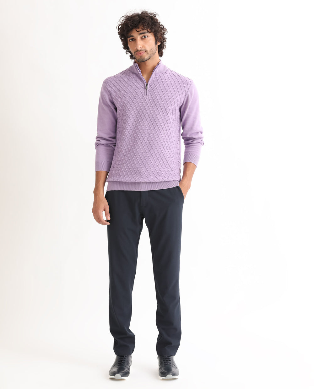 Rare Rabbit Mens Troyo Pastel Purple Sweater Cotton Fabric High Neck K