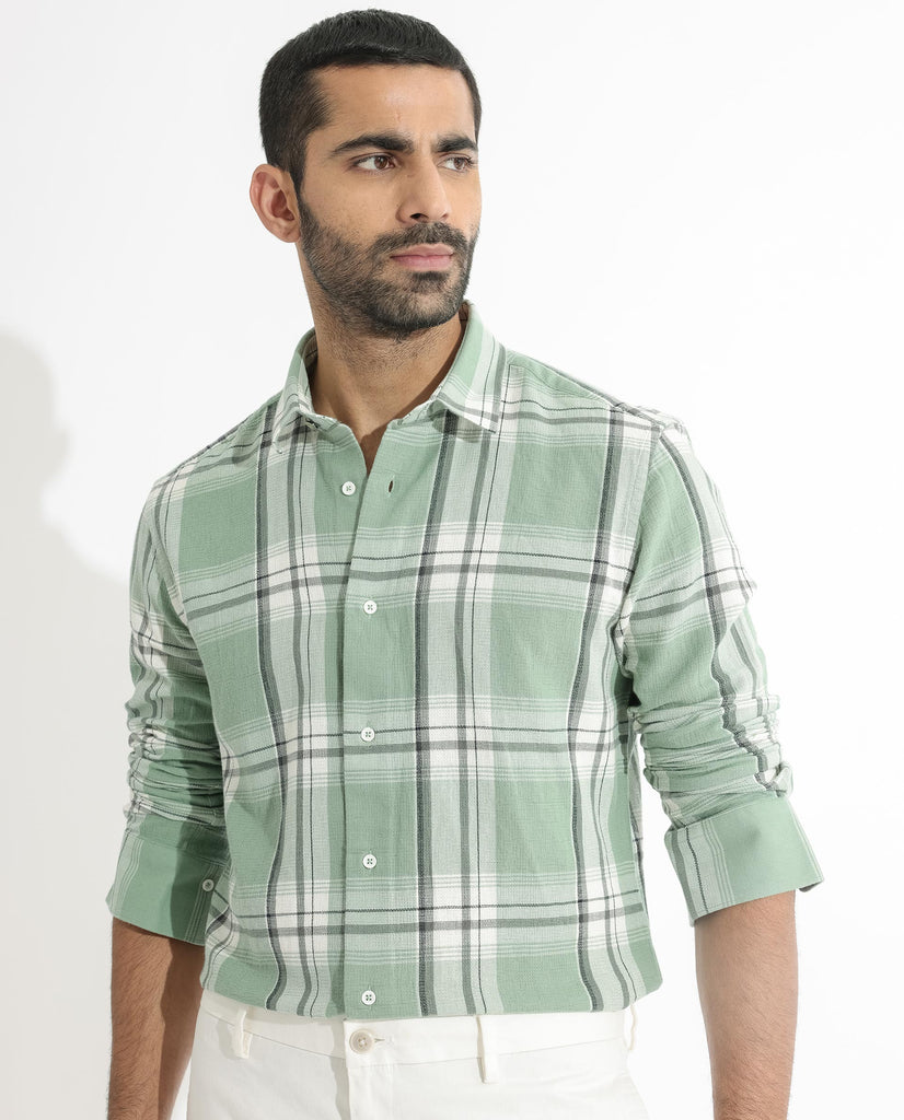 Rare Rabbit Men's Taverna Green Full Sleeves Checks Shirt