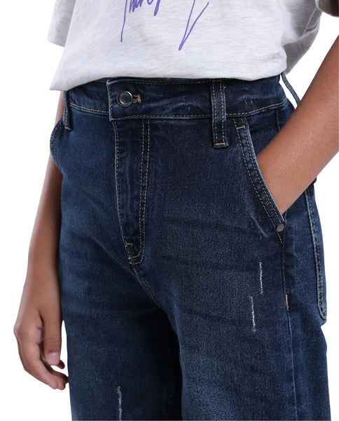 Rare Ones Kids Vail Dark Blue Cotton Solid Button And Zip Closure Wide