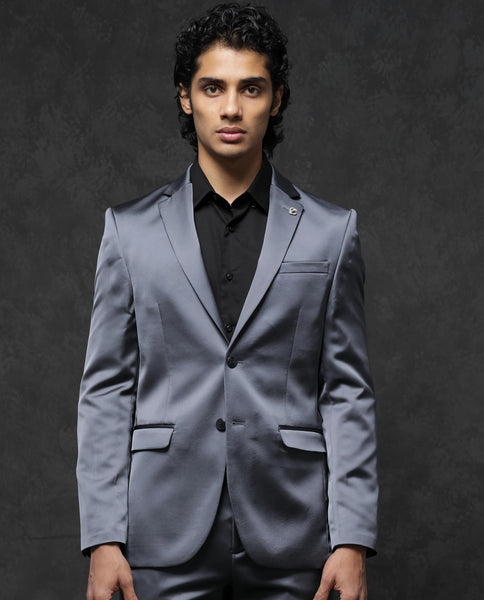 Rare Rabbit Men's Vance Dark Grey Polyester Viscose Fabric Notch Lapel