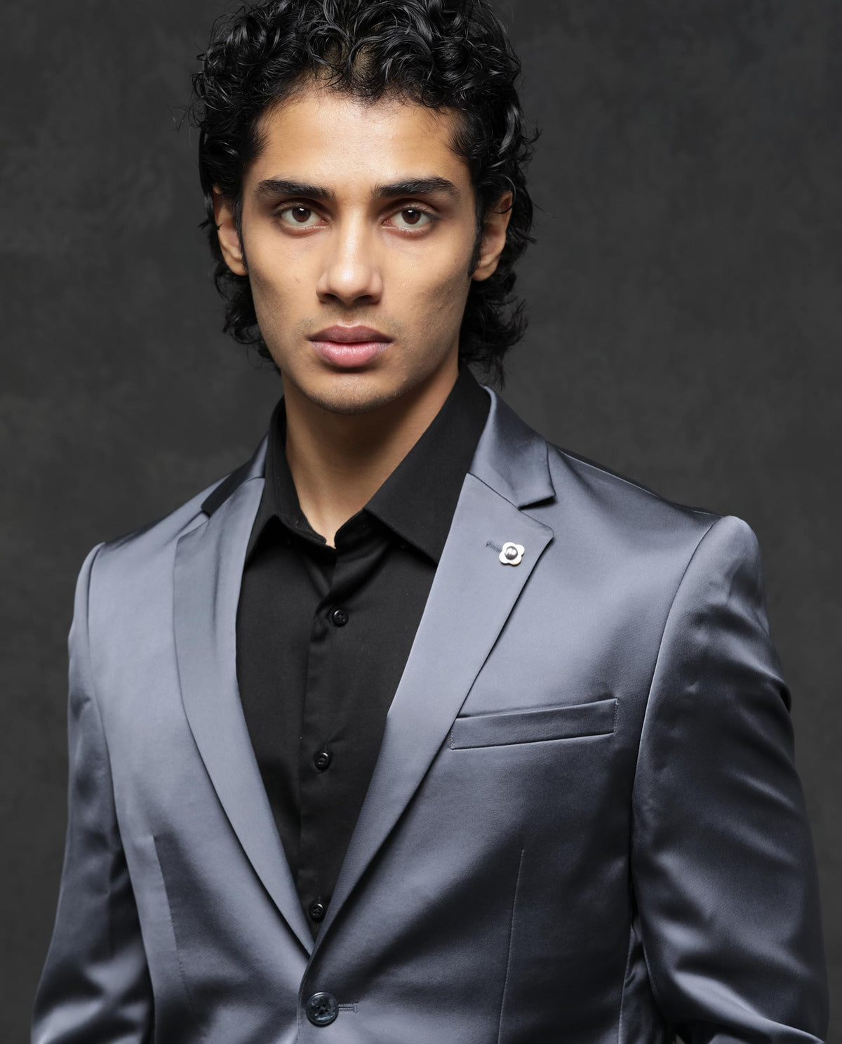 Rare Rabbit Men's Vance Dark Grey Polyester Viscose Fabric Notch Lapel