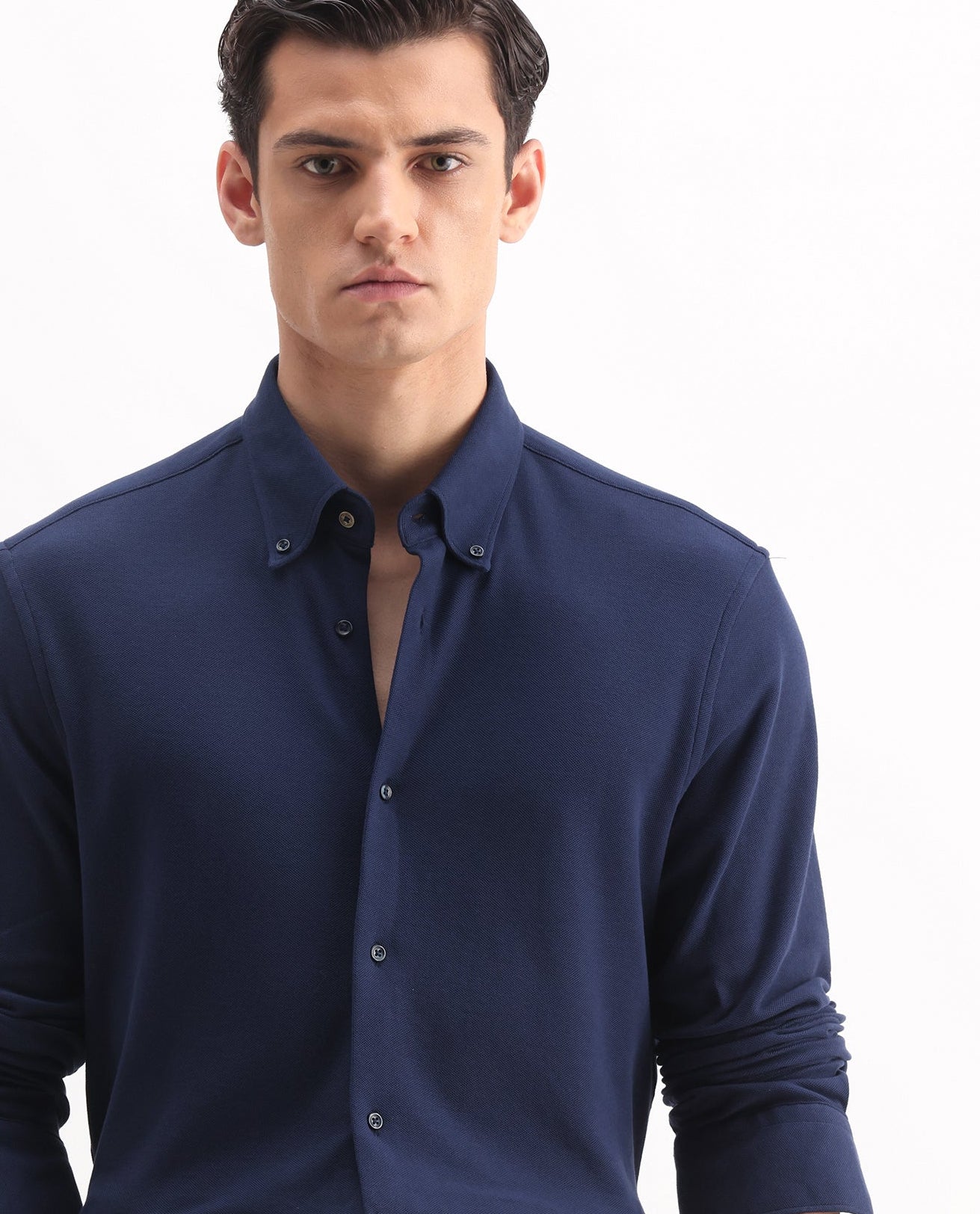 Rare Rabbit Men's Vane-25 Blue Cotton Plain Regular Fit Full Sleeve Co