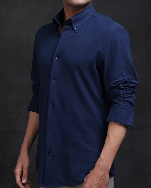 Rare Rabbit Men's Vane-25 Blue Cotton Fabric Full Sleeve Collared Neck