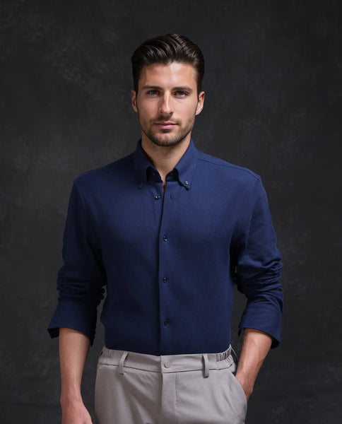 Rare Rabbit Men's Vane-25 Blue Cotton Fabric Full Sleeve Collared Neck