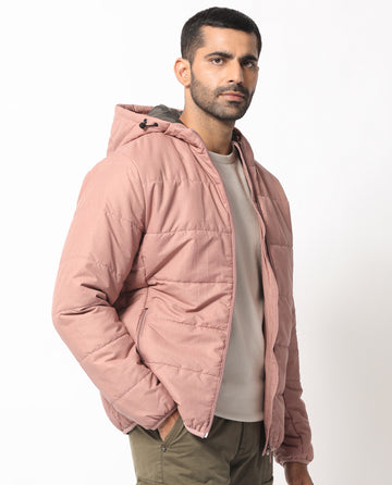 Rare Rabbit Men's Vasto Dusky Pink Branded And Hooded Puffer Jacket