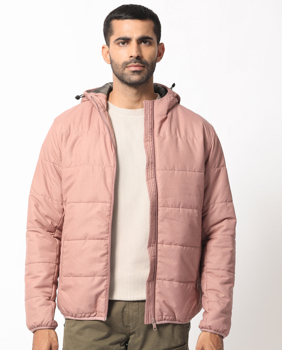 Rare Rabbit Men's Vasto Dusky Pink Branded And Hooded Puffer Jacket