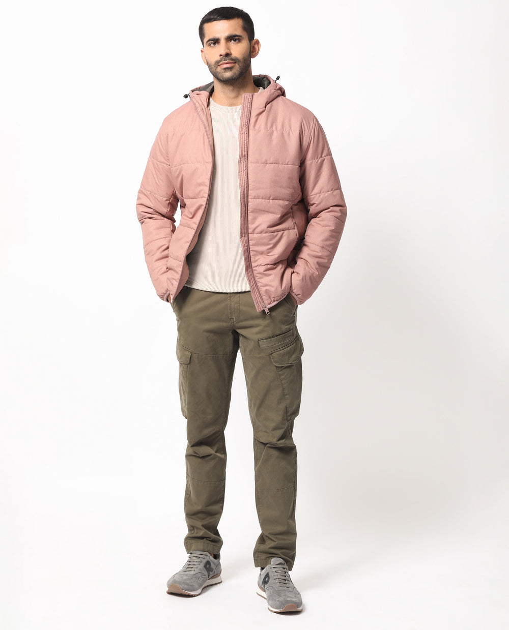 Rare Rabbit Men's Vasto Dusky Pink Branded And Hooded Puffer Jacket