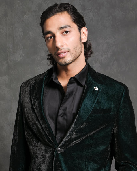 Rare Rabbit Men's Velter Dark Teal Polyester Viscose Fabric Single Bre