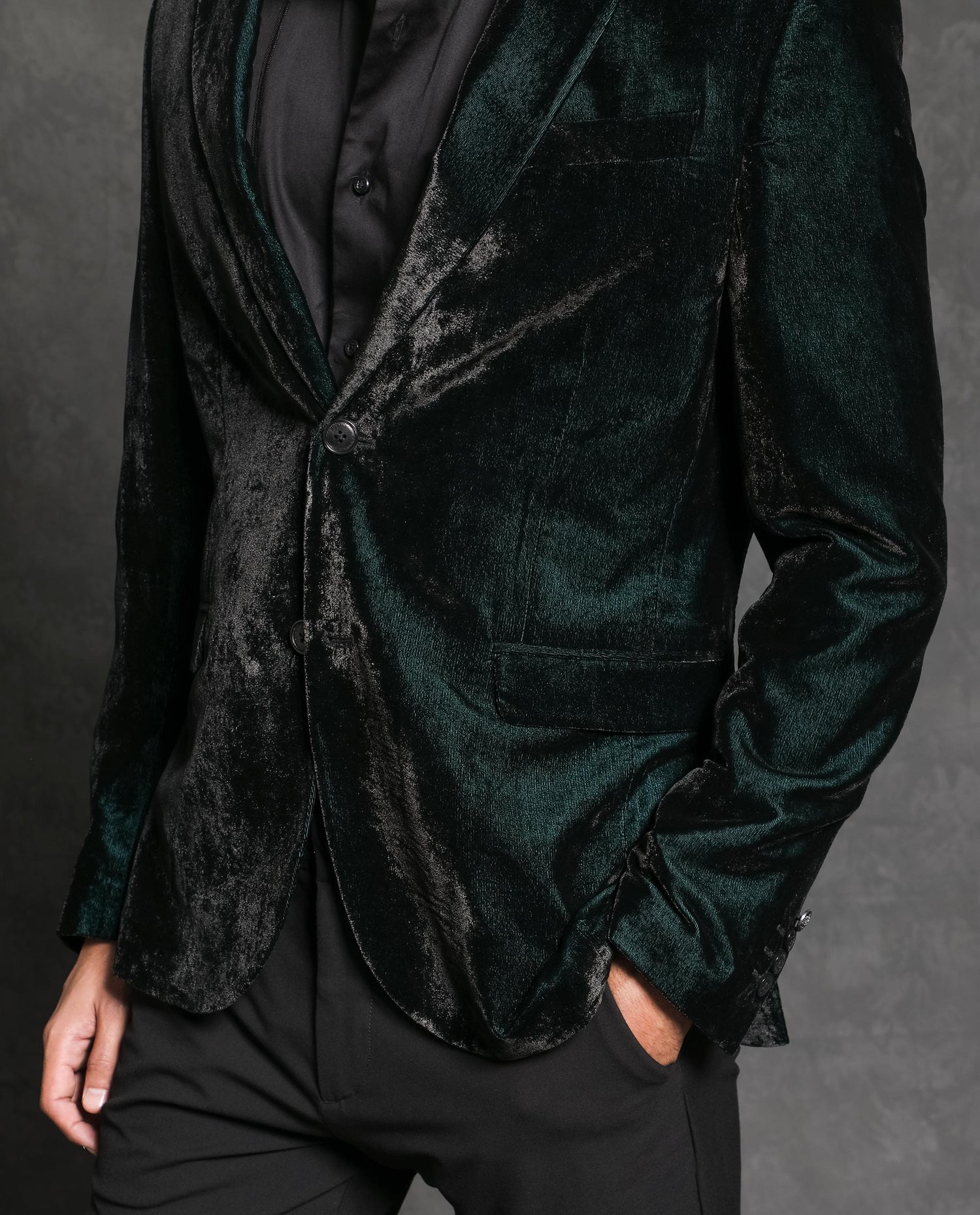 Rare Rabbit Men's Velter Dark Teal Velvet Notch Lapel Styled Blazer