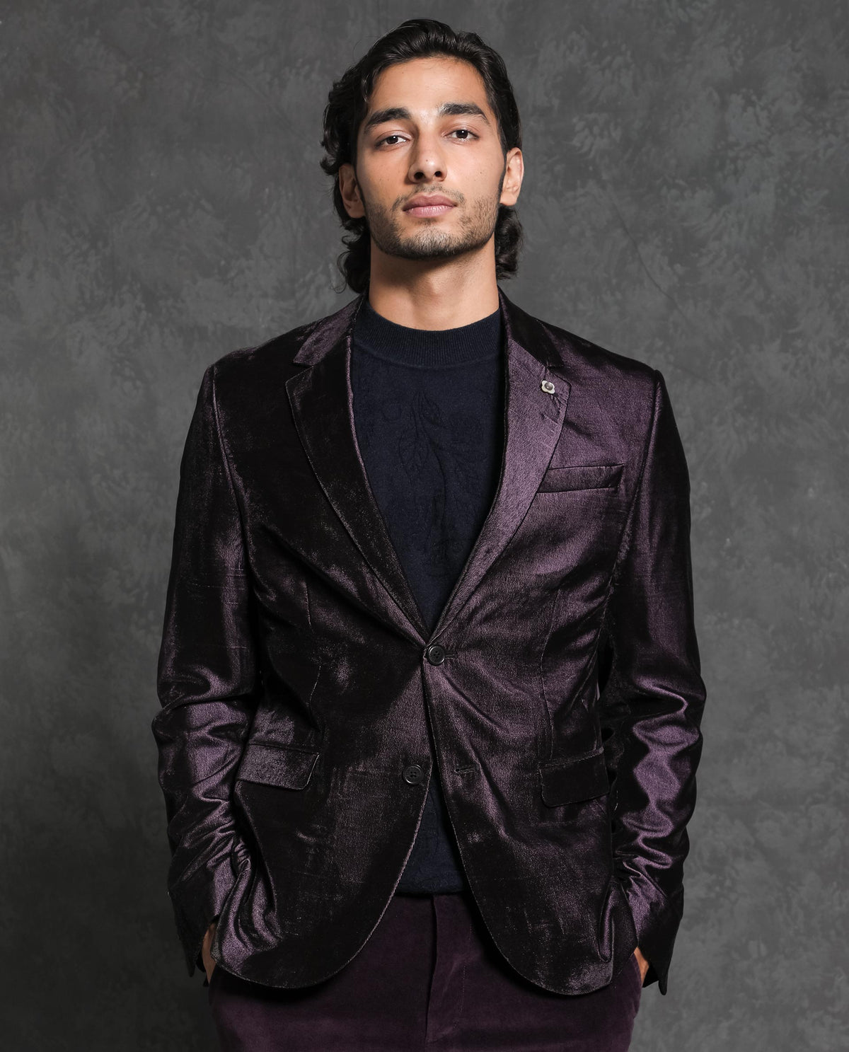 Rare Rabbit Men's Velter Light Purple Velvet Notch Lapel Styled Blazer