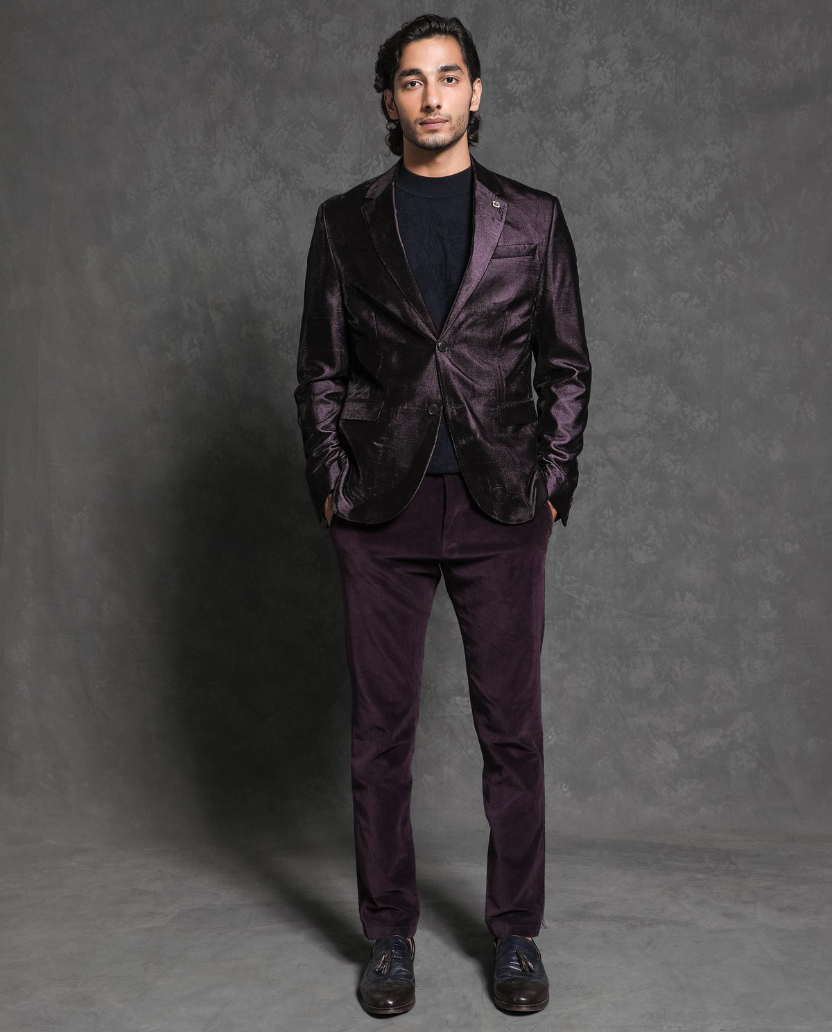 Rare Rabbit Men's Velter Light Purple Velvet Notch Lapel Styled Blazer