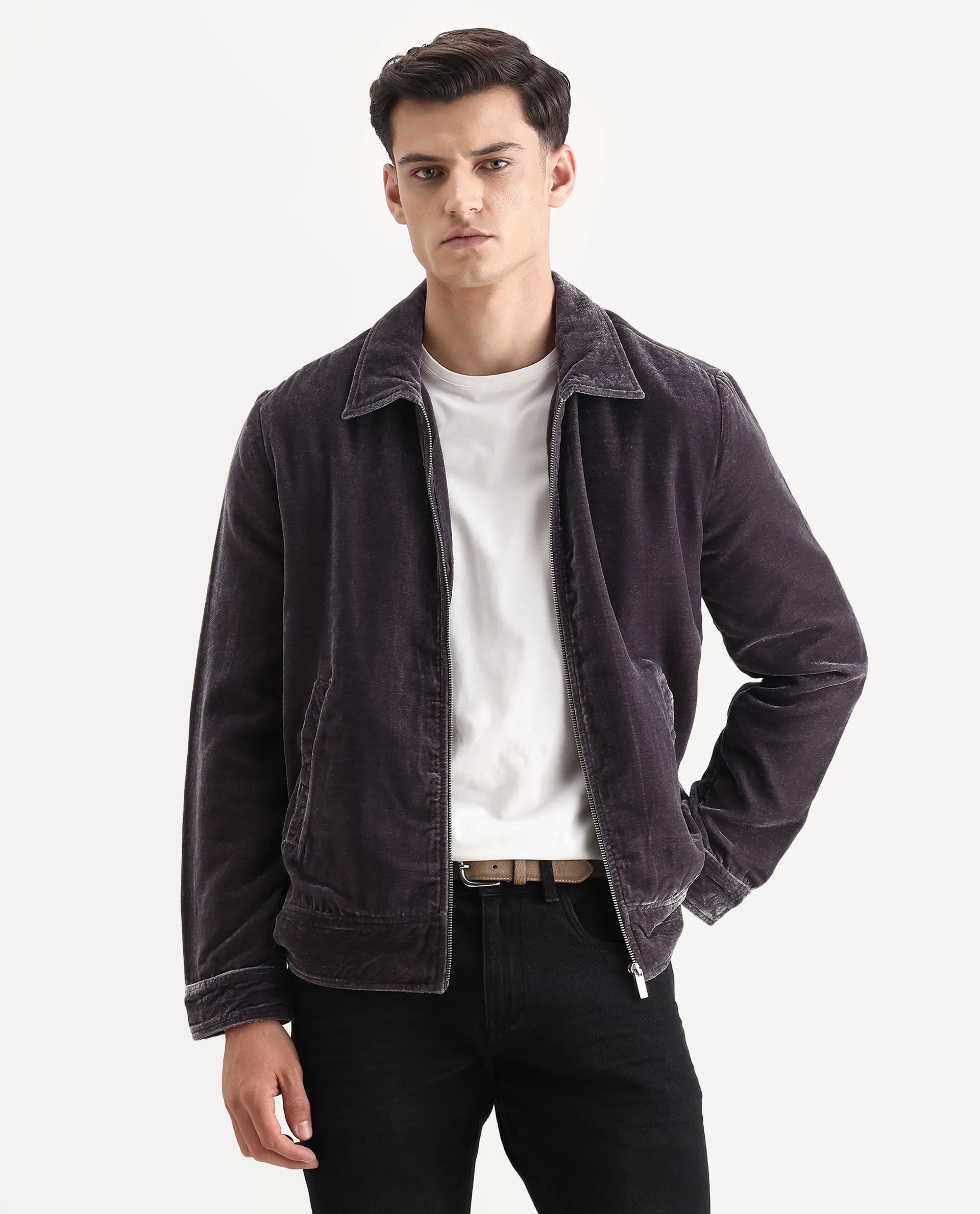 Buy Velto - Grey Regular Fit Polyester Jacket| Rare Rabbit