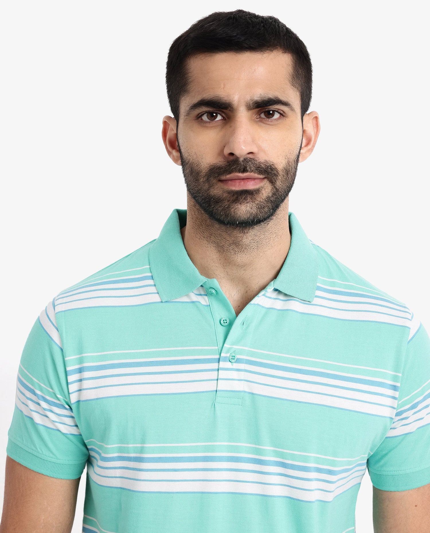 Rare Rabbit Men's Verdun Green Cotton Fabric Half Sleeves Striped Polo