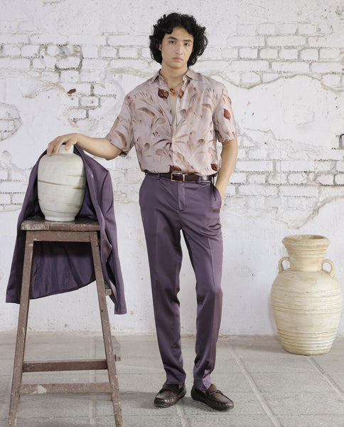 Rare Rabbit Men's Vance Dark Purple Satin Plain Tailored Fit Full Slee