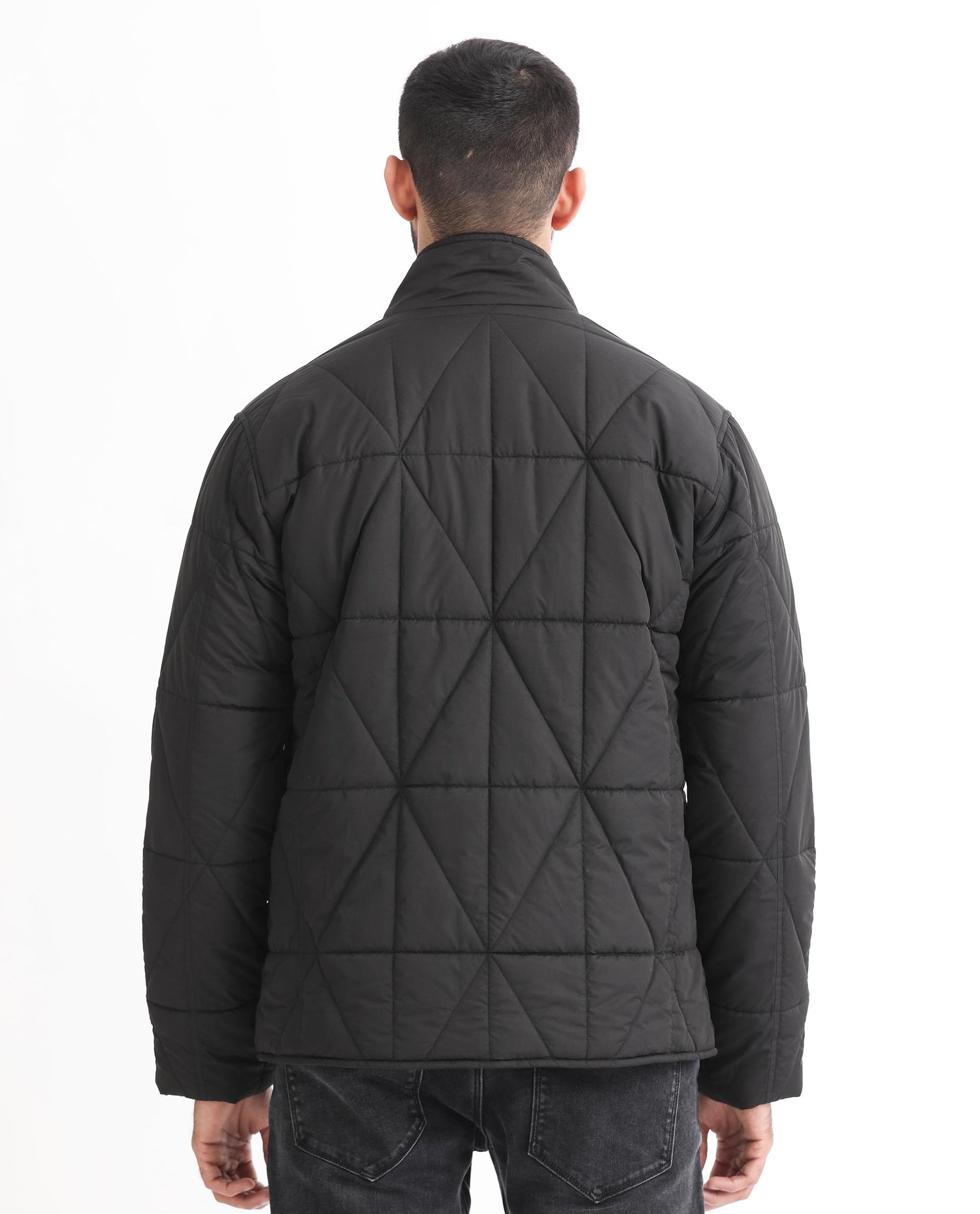 Rare Rabbit Men's Wang Black Plain Quilted High Neck Jacket