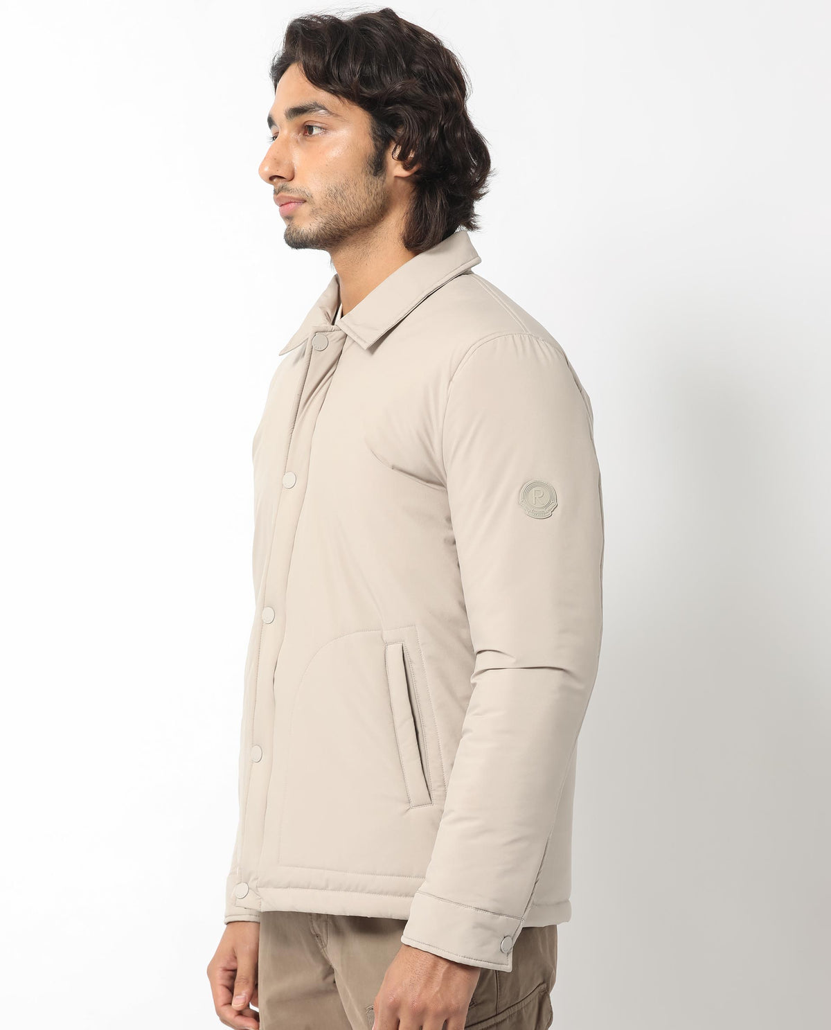 Rare Rabbit Men's Wanza Beige Solid Regular Collar Puffer Jacket