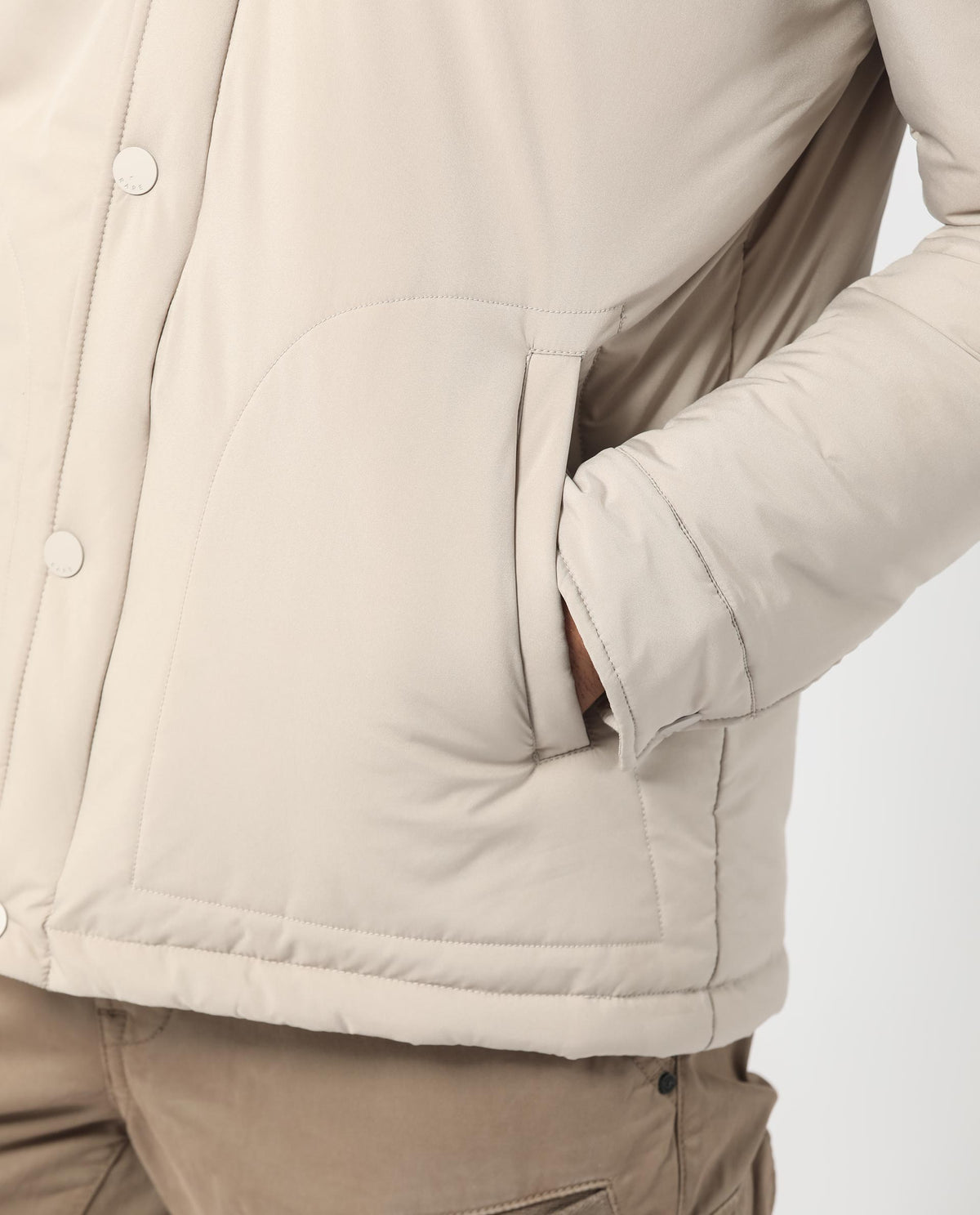 Rare Rabbit Men's Wanza Beige Solid Regular Collar Puffer Jacket