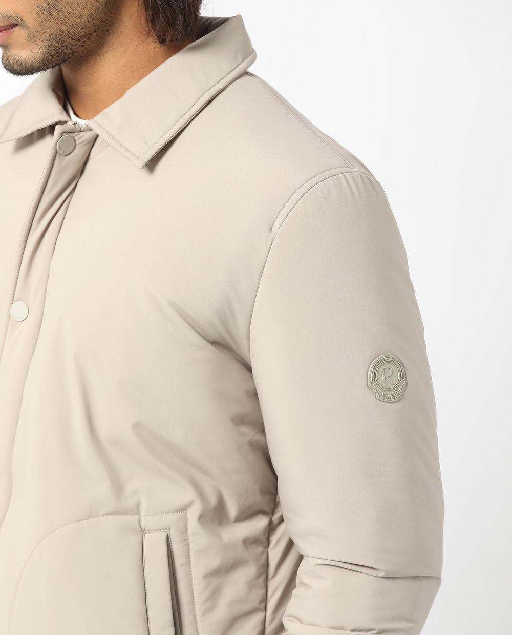 Rare Rabbit Men's Wanza Beige Solid Regular Collar Puffer Jacket