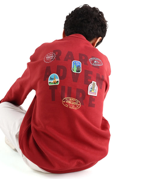 Rare Ones Kids Waro Dark Red Cotton Blend Puff Print Oversized Sweatsh