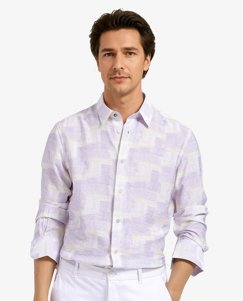 Rare Rabbit Men's Whimsy Pastel Pink Cotton Abstract Print Regular Fit