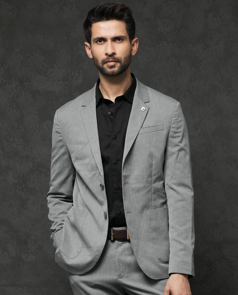 Rare Rabbit Men's Zanza Grey Polyester Viscose Fabric Notch Lapel Butt