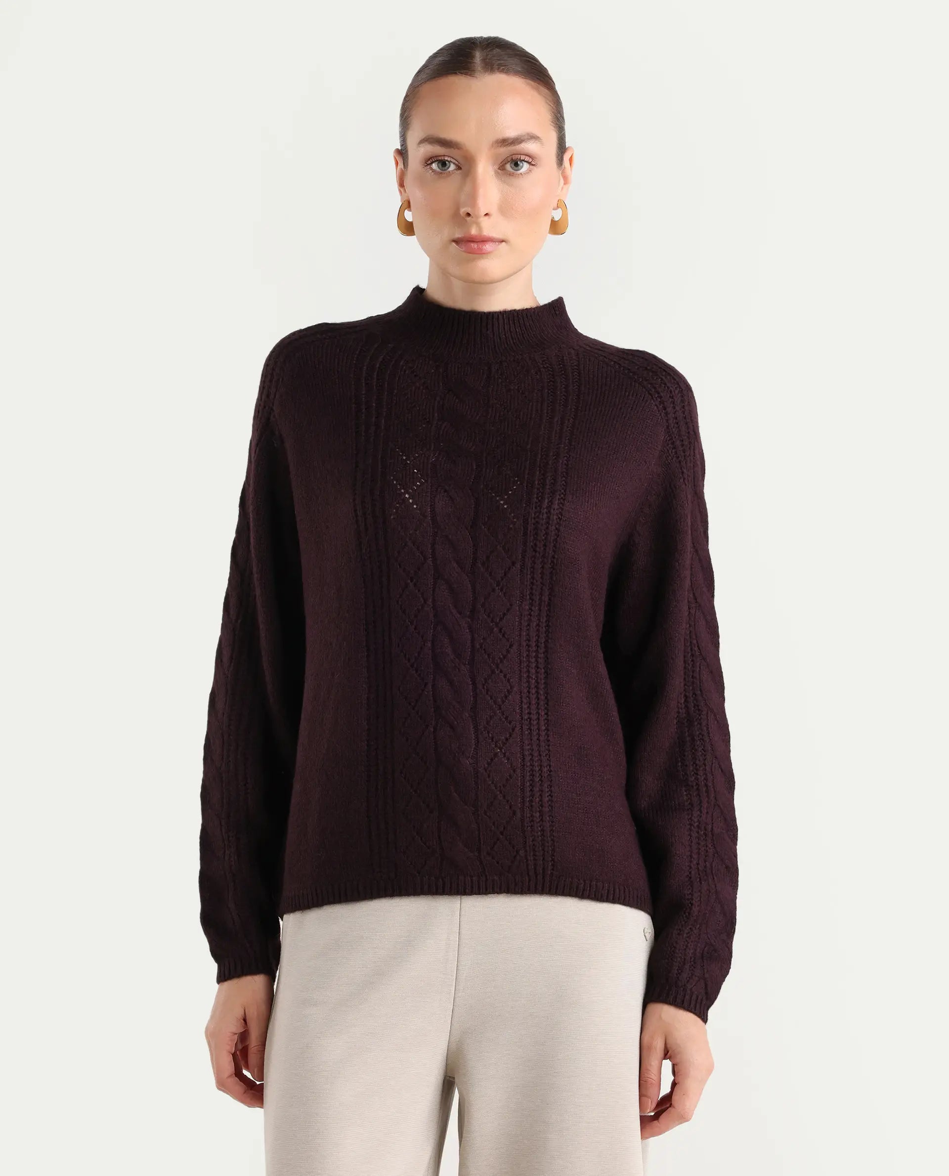 Buy Zella - Dark Maroon Plain Regular Fit Sweater| Rareism