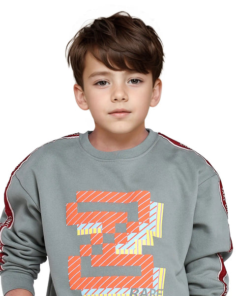 Rare Ones Kids Zet Dusky Green Cotton Poly Full Sleeve Puff Print Swea