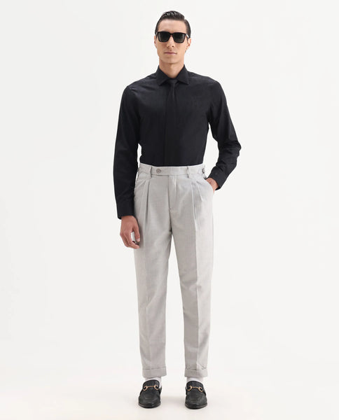 Rare Rabbit Men's Zinq Black Cotton Fabric Spread Collar Regular Fit J