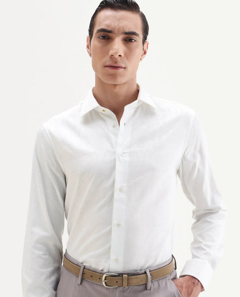 Rare Rabbit Men's Zinq White Cotton Fabric Spread Collar Regular Fit J