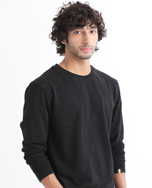 Rare Rabbit Men's Astrix Black Cotton Polyester Fabric Full Sleeves Em