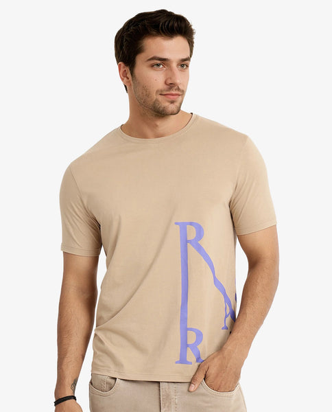 Rare Rabbit Men's Ayden Beige Cotton Graphic Print Regular Fit Half Sl