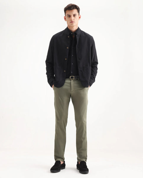 Rare Rabbit Men's Daron Olive Cotton Plain Regular Fit Trouser