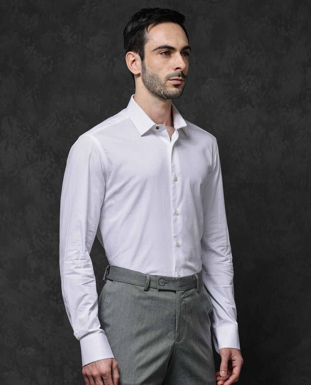 Rare Rabbit Mens Bovec White Full Sleeve Dobby Texture Regular Collar