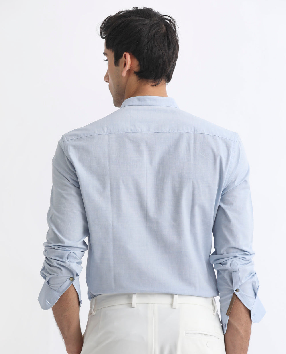 Rare Rabbit Men's Cadmi Light Blue Dobby Fabric Mandarin Collar Full S