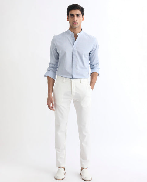 Rare Rabbit Men's Cadmi Light Blue Dobby Fabric Mandarin Collar Full S