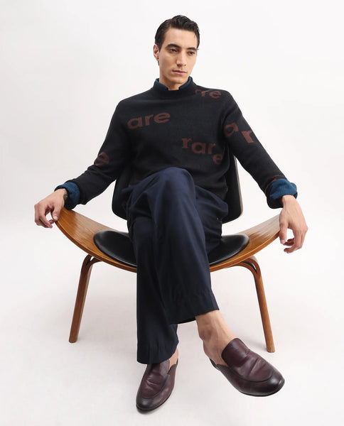 Rare Rabbit Men's Chet Dark Green Viscose Monogram Print Regular Fit F