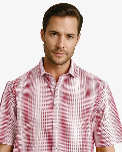 Rare Rabbit Men's Frawla Red Cotton Striped Print Boxy Fit Half Sleeve