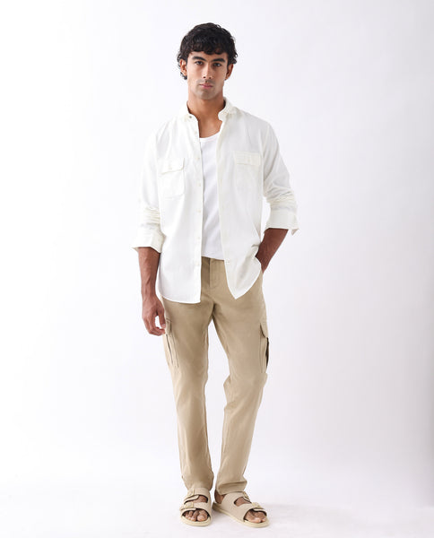 Rare Rabbit Men's Apex Beige Linen Blend Plain Regular Fit Trouser