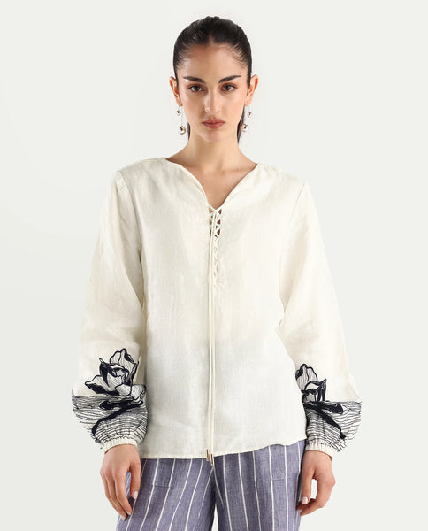 Buy Janbo - White Embroidered Regular Fit Top| Rareism