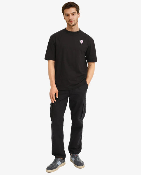 Rare Rabbit Men Knix Black Short Sleeve Crew Neck Oversized Fit Animal