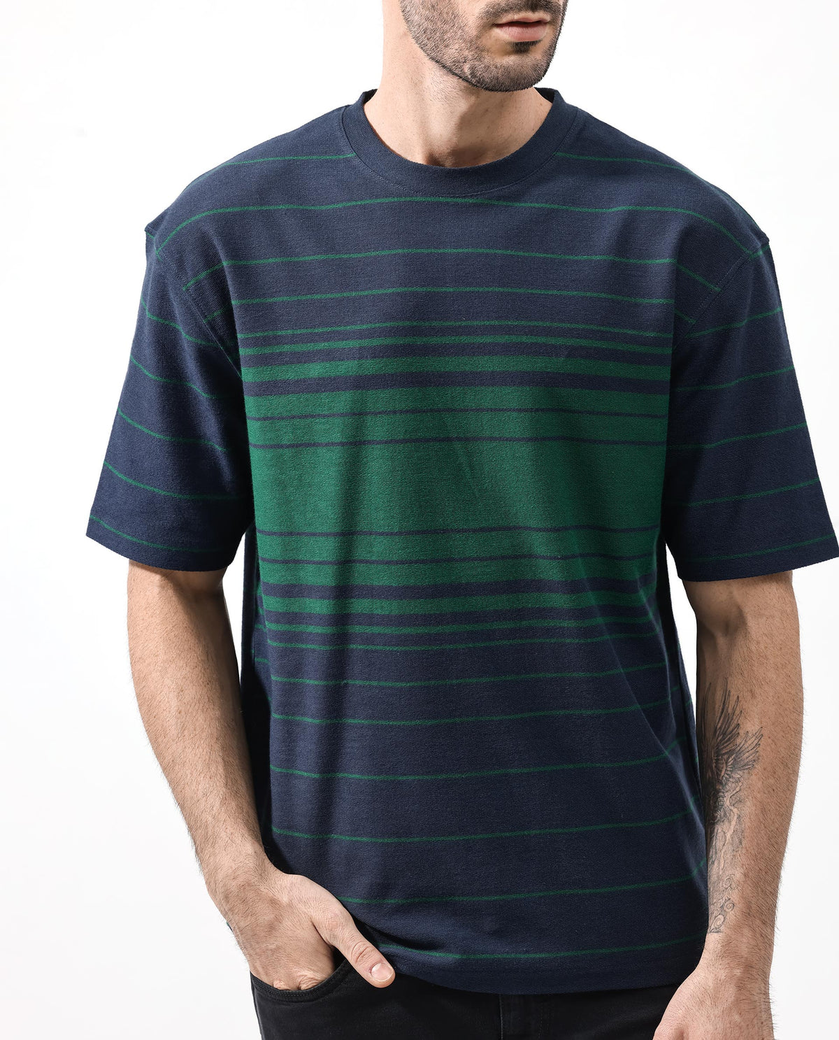 Rare Rabbit Mens Kot Navy Cotton Fabric Short Sleeves Oversized Fit St