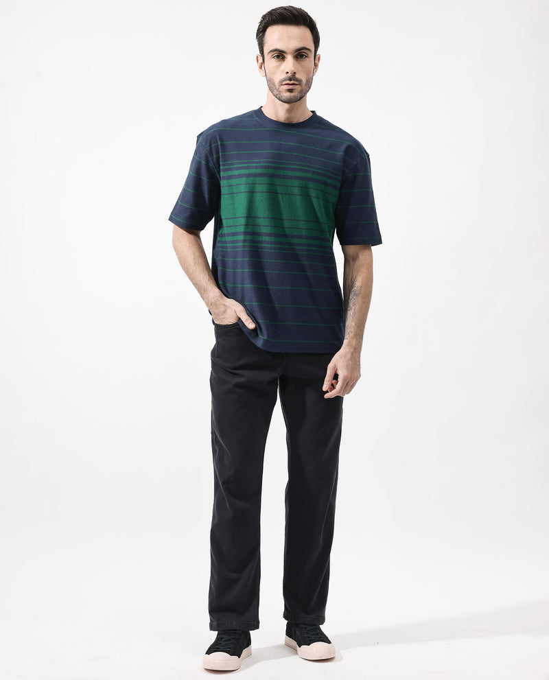 Rare Rabbit Mens Kot Navy Cotton Fabric Short Sleeves Oversized Fit St