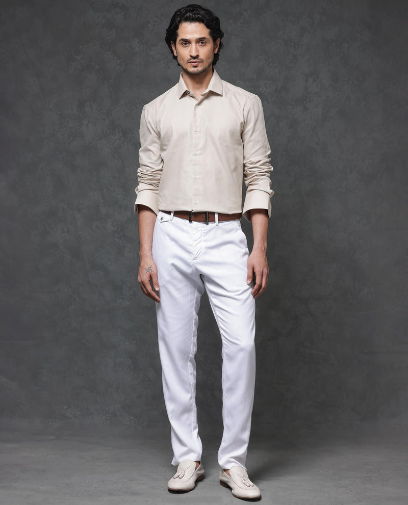 Rare Rabbit Mens Lasko Beige Dobby Texture Full Sleeve Regular Collar