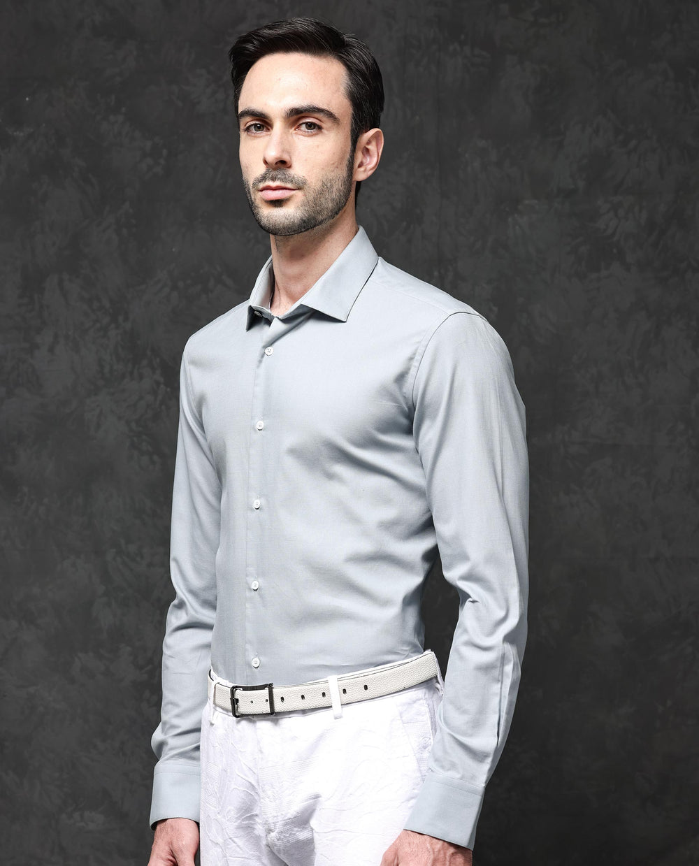 Rare Rabbit Mens Lasko Dusky Blue Dobby Texture Full Sleeve Regular Co