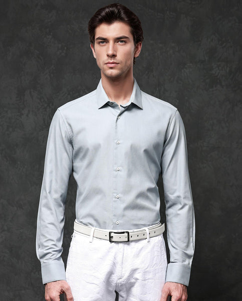 Rare Rabbit Mens Lasko Dusky Blue Dobby Texture Full Sleeve Regular Co