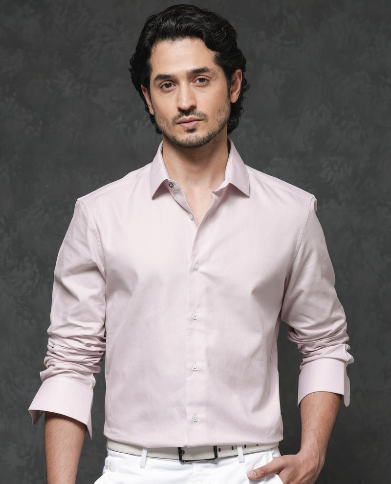 Rare Rabbit Mens Lasko Pastel Pink Dobby Texture Full Sleeve Regular C